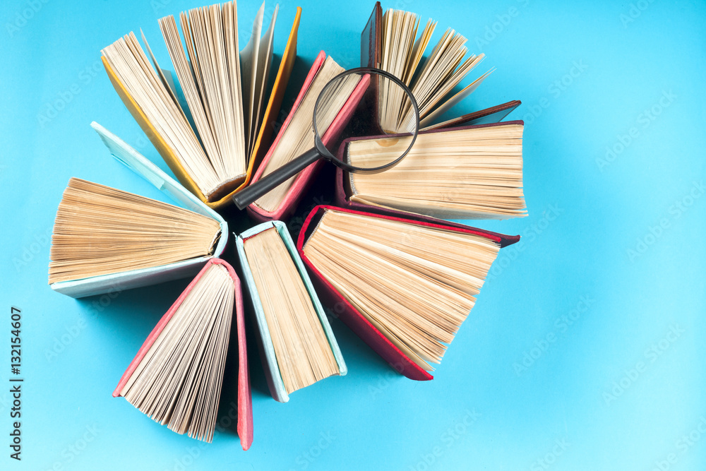 Top view of bright colorful hardback books in a circle. Stock Photo ...