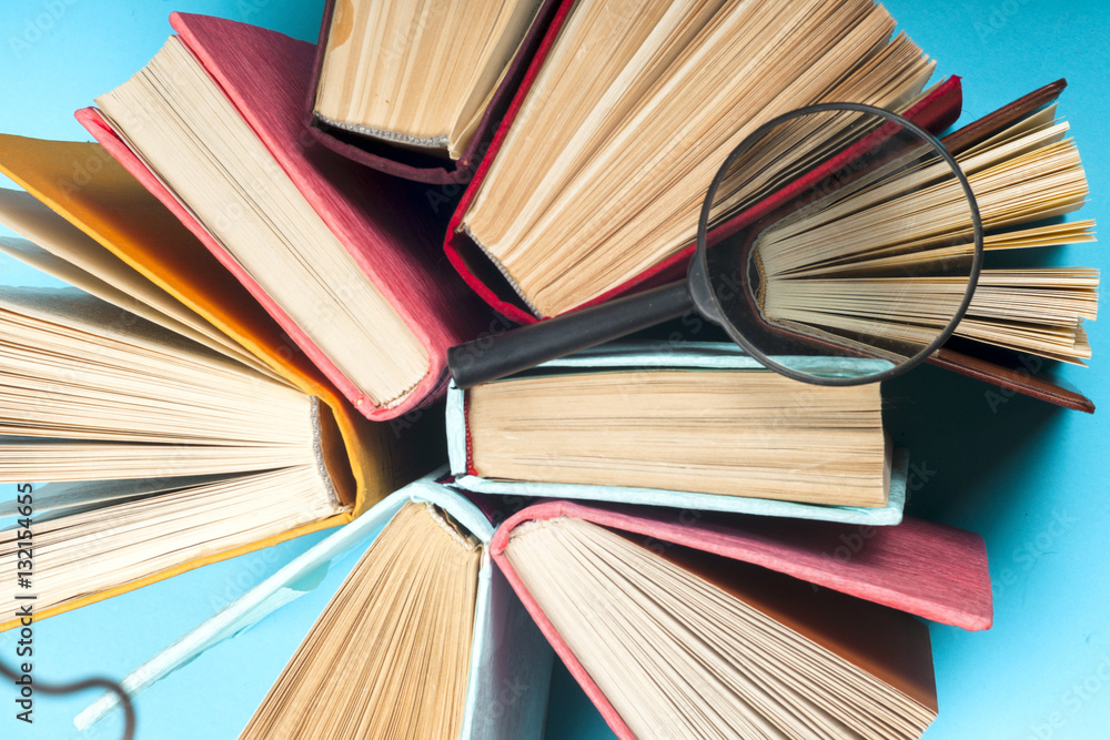 Top view of bright colorful hardback books in a circle. Stock Photo ...