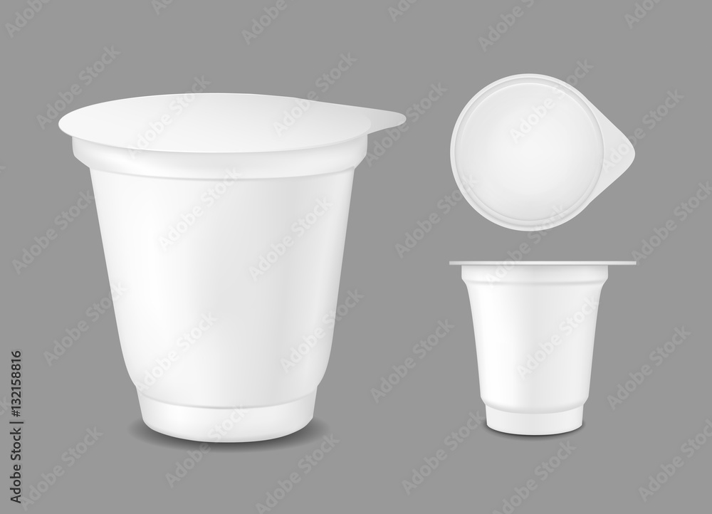White empty plastic container for yogurt. Packaging for sour cream ...