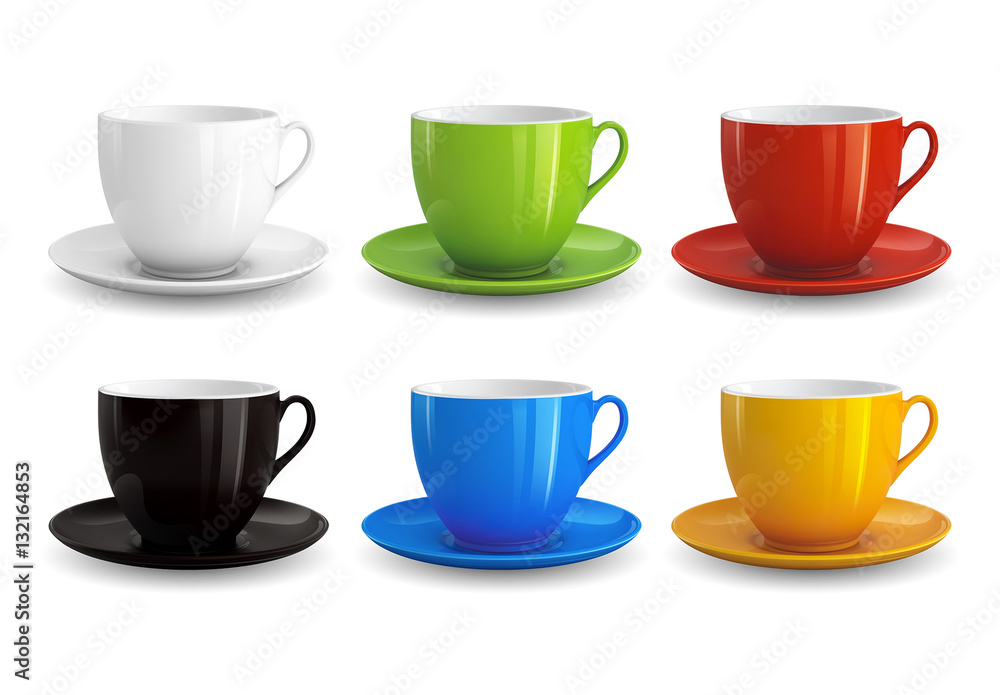6 Cups and Saucers Illustration Stock Template | Adobe Stock