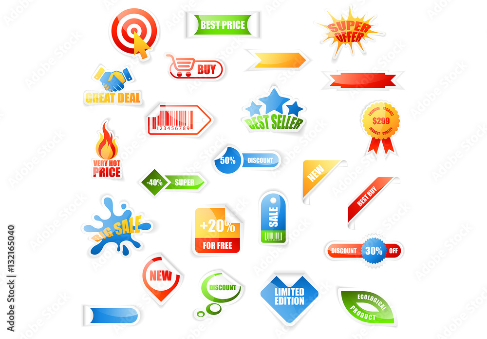 24 Bright and Glossy Sale Icons Stock Template | Adobe Stock