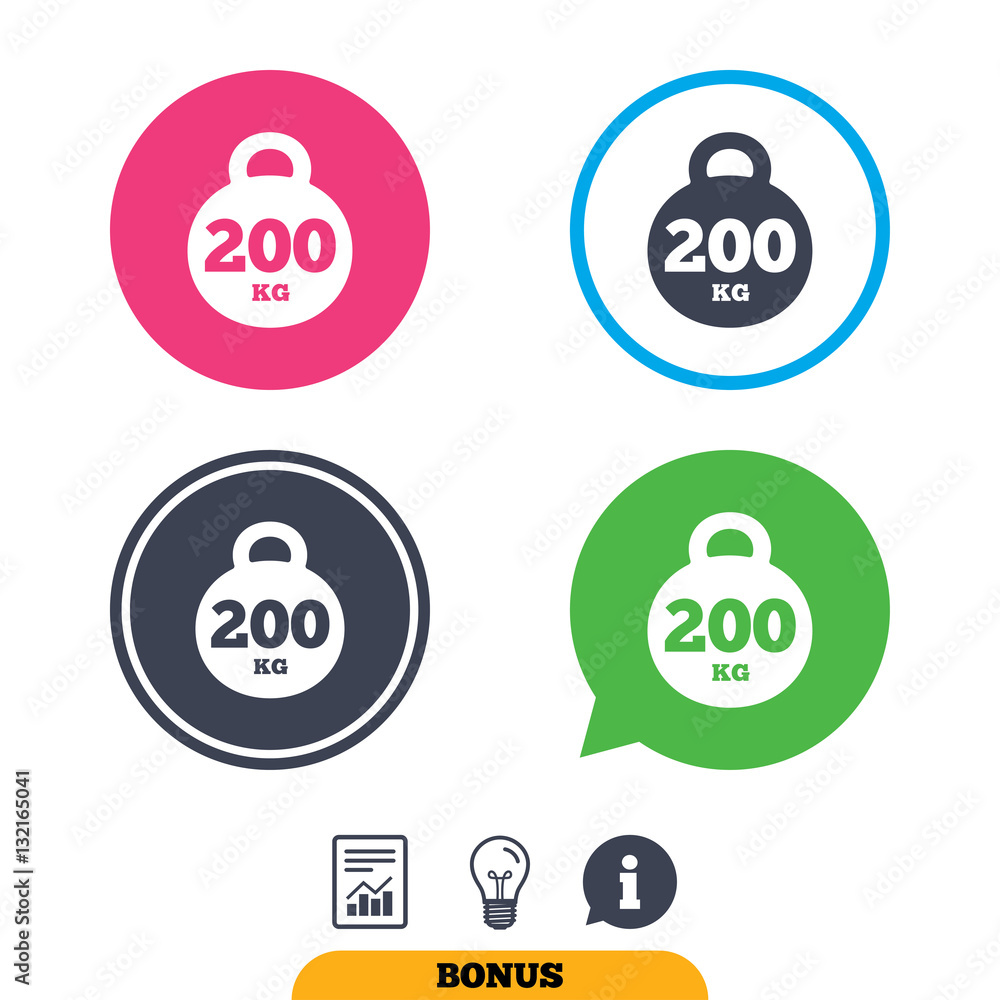 Weight sign icon. 200 kilogram. Sport symbol. Stock Vector | Adobe Stock