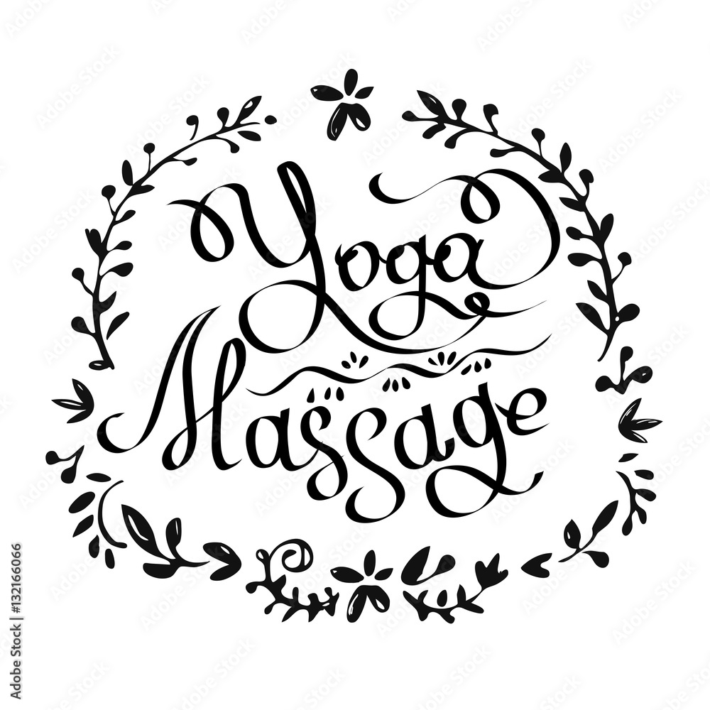Vector illustration Yoga massage lettering isolated on white background ...