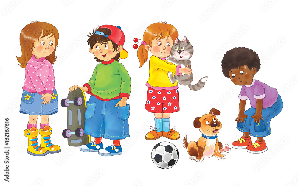 Set of cute kids. Illustration for children. Funny cartoon characters ...
