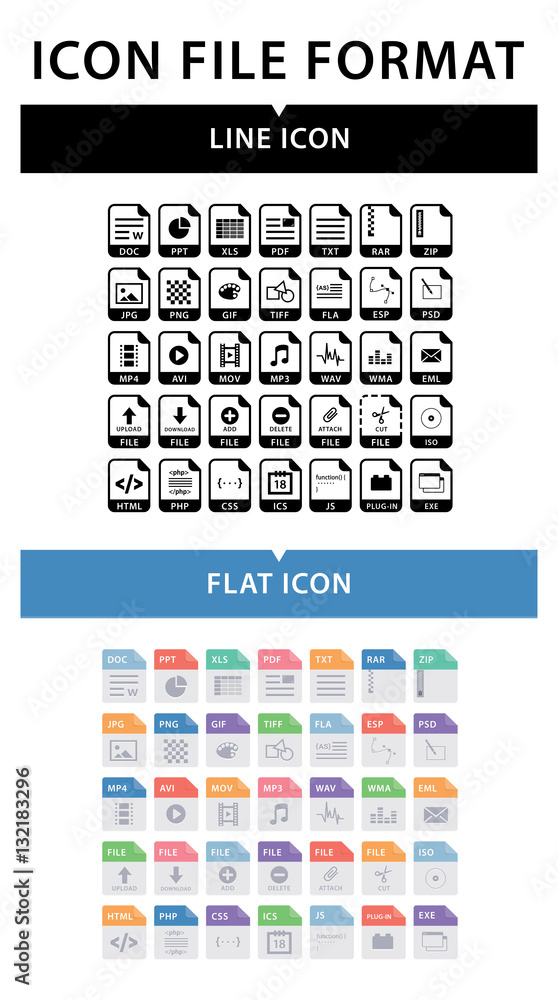 Vektorová grafika „File format icon set. File format in flat style ...
