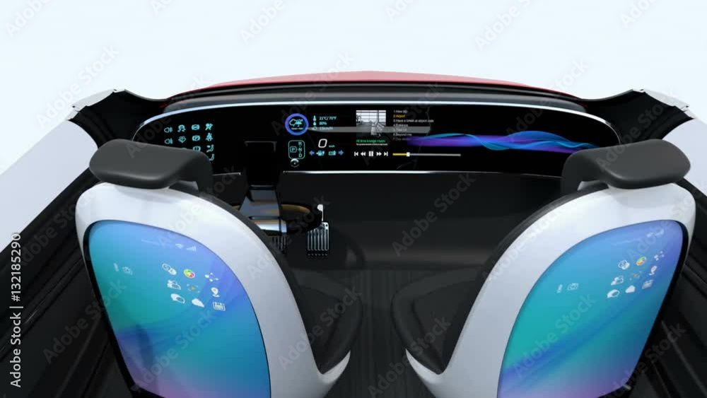 3D animation of business meeting layout in self driving car. Front ...