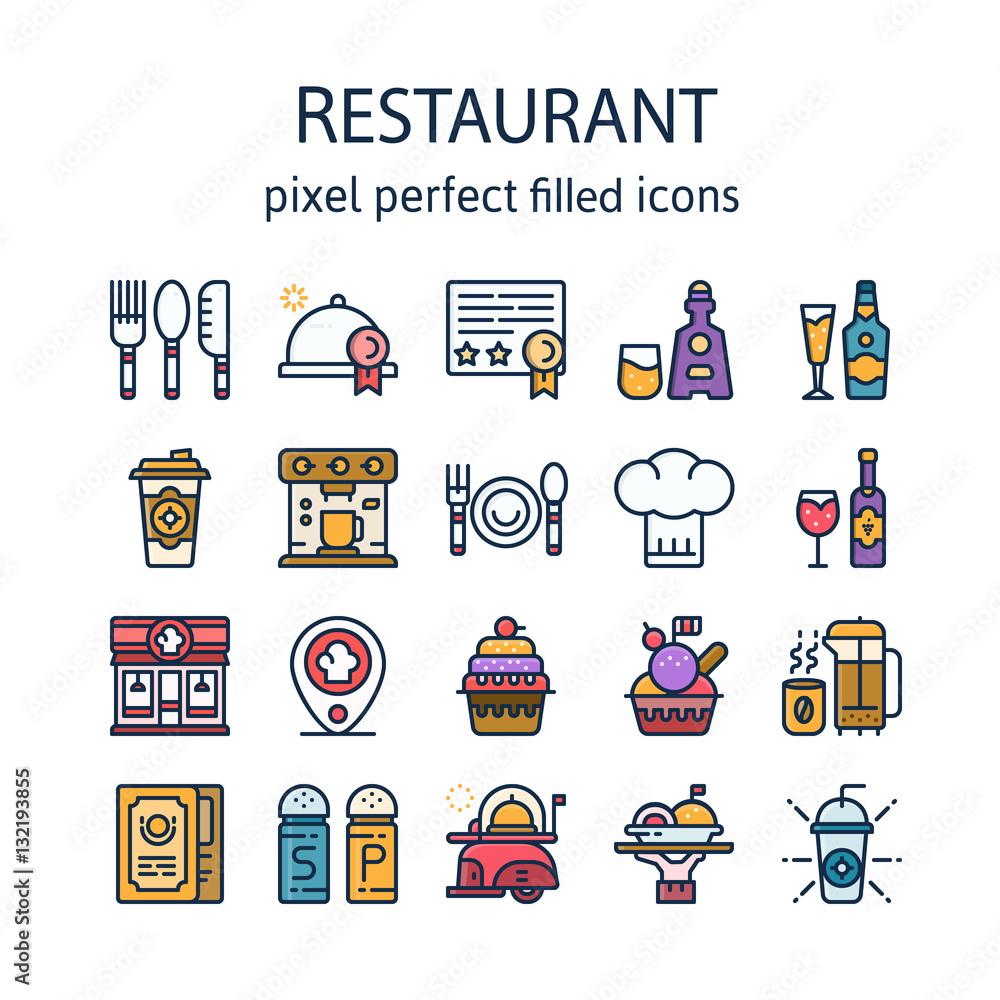 Restaurant Elements : Filled outline icons , pictogram and symbol ...