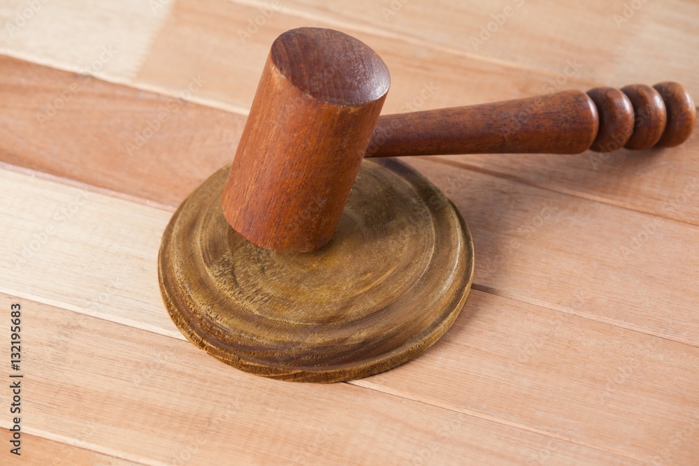 Wooden gavel placed on wooden table Stock-Foto | Adobe Stock