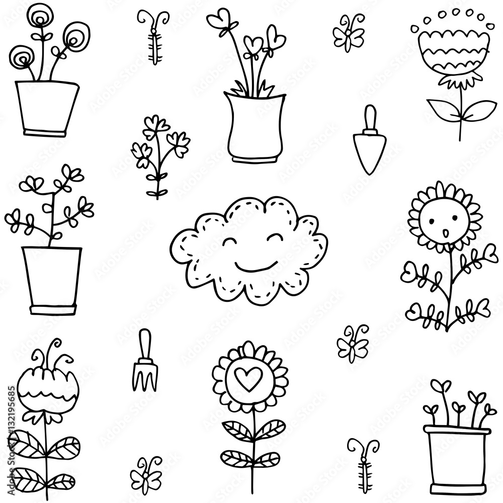 Doodle of flower set item Stock Vector | Adobe Stock