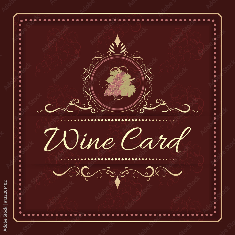 Wine Card menu design with hand drawn bunch of grapes and vintage ...