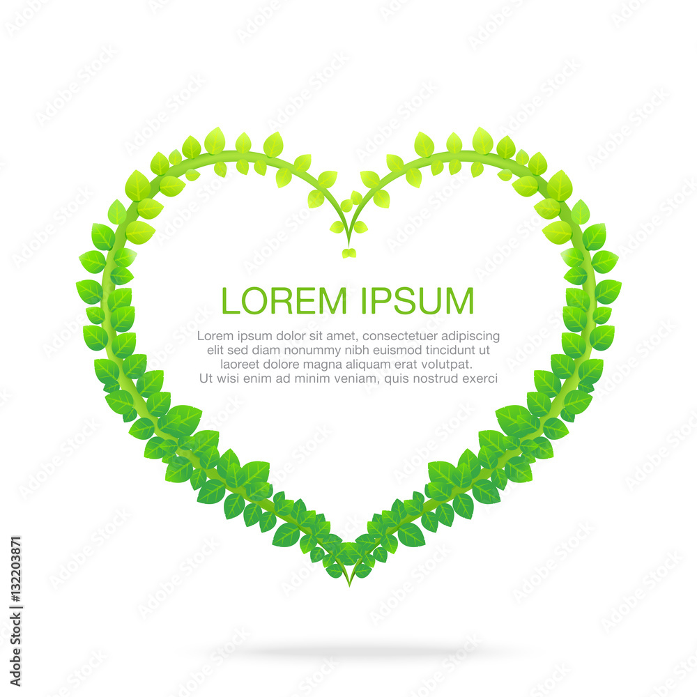 Green leaf heart shape isolated on white background vector illus Stock ...