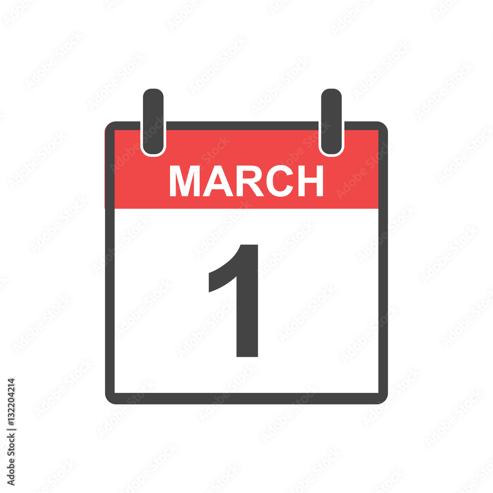 March 1 calendar icon. Vector illustration in flat style. Stock Vector ...