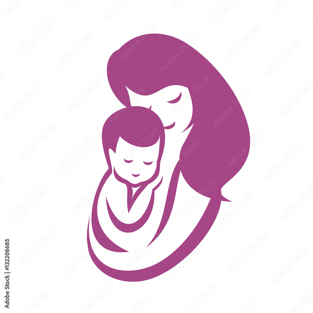 mother and baby stylized vector symbol, mom huges her child logo Stock ...