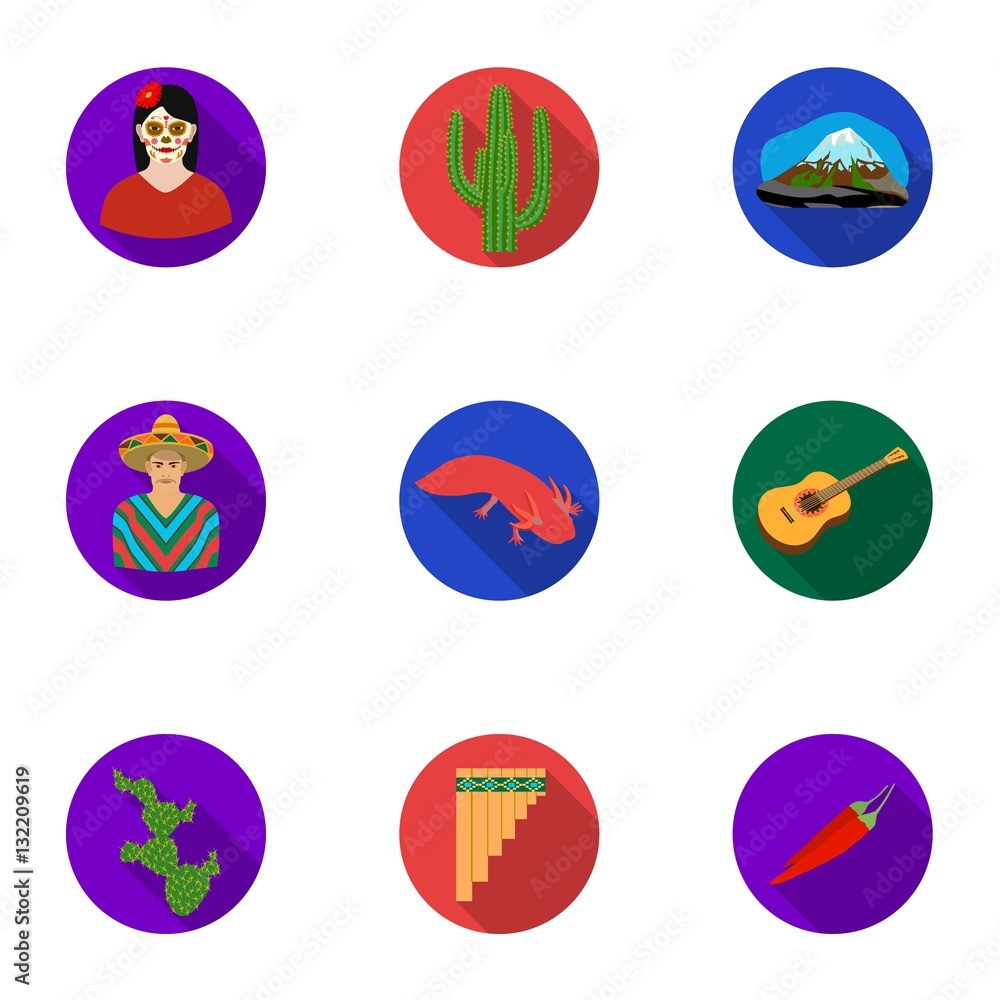 Mexico country set icons in flat style. Big collection of Mexico ...