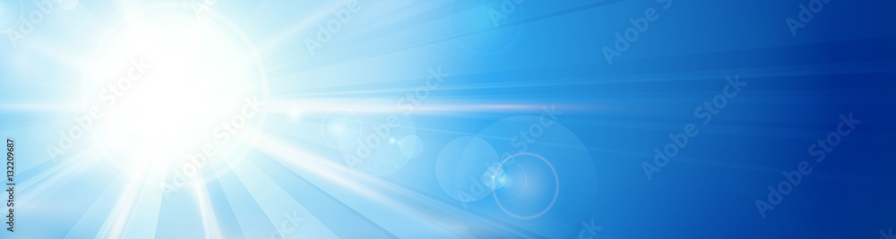 Blue sky with sun and lens flare panorama, header, banner Stock Vector | Adobe Stock