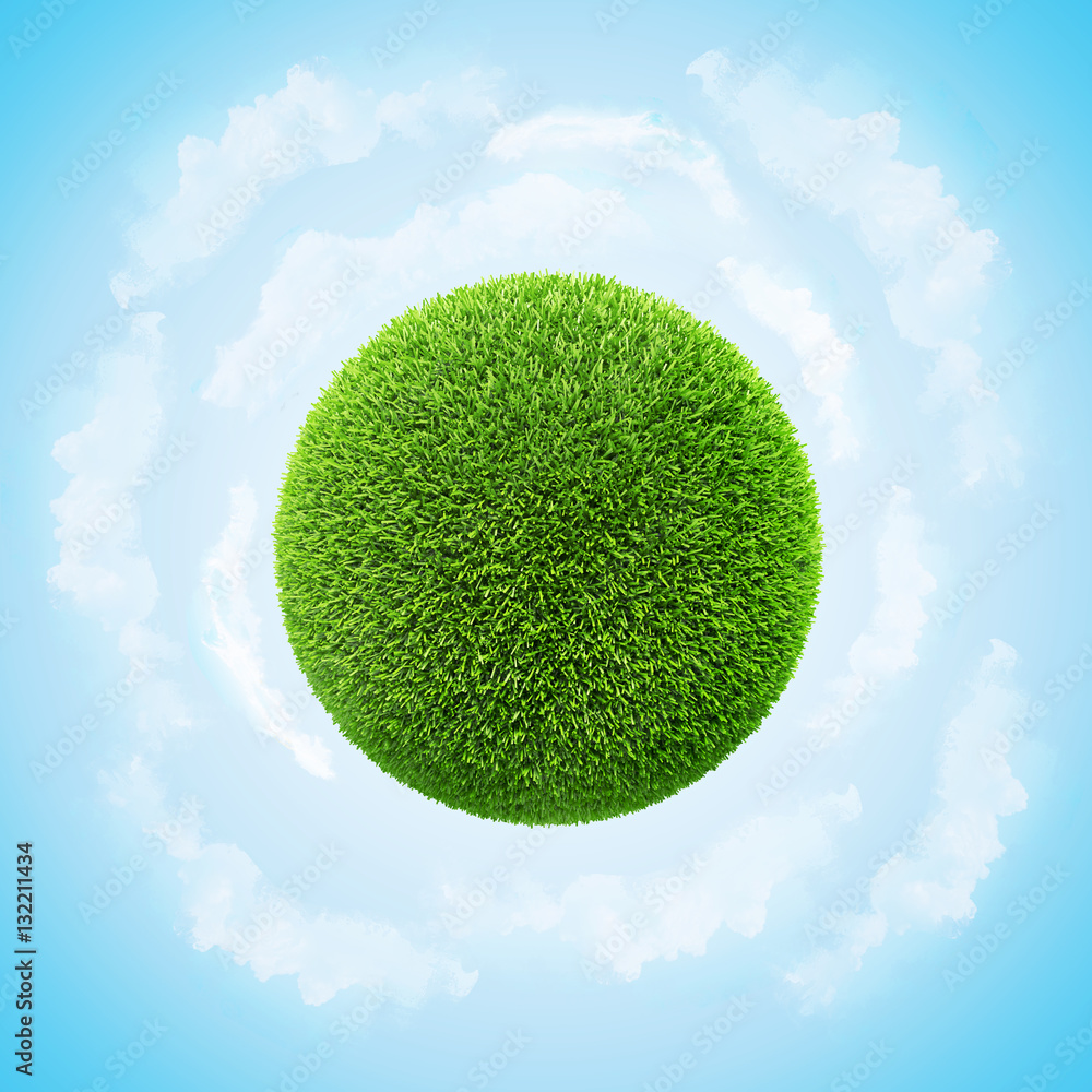 3d grass sphere and round blue sky background Stock-Illustration ...