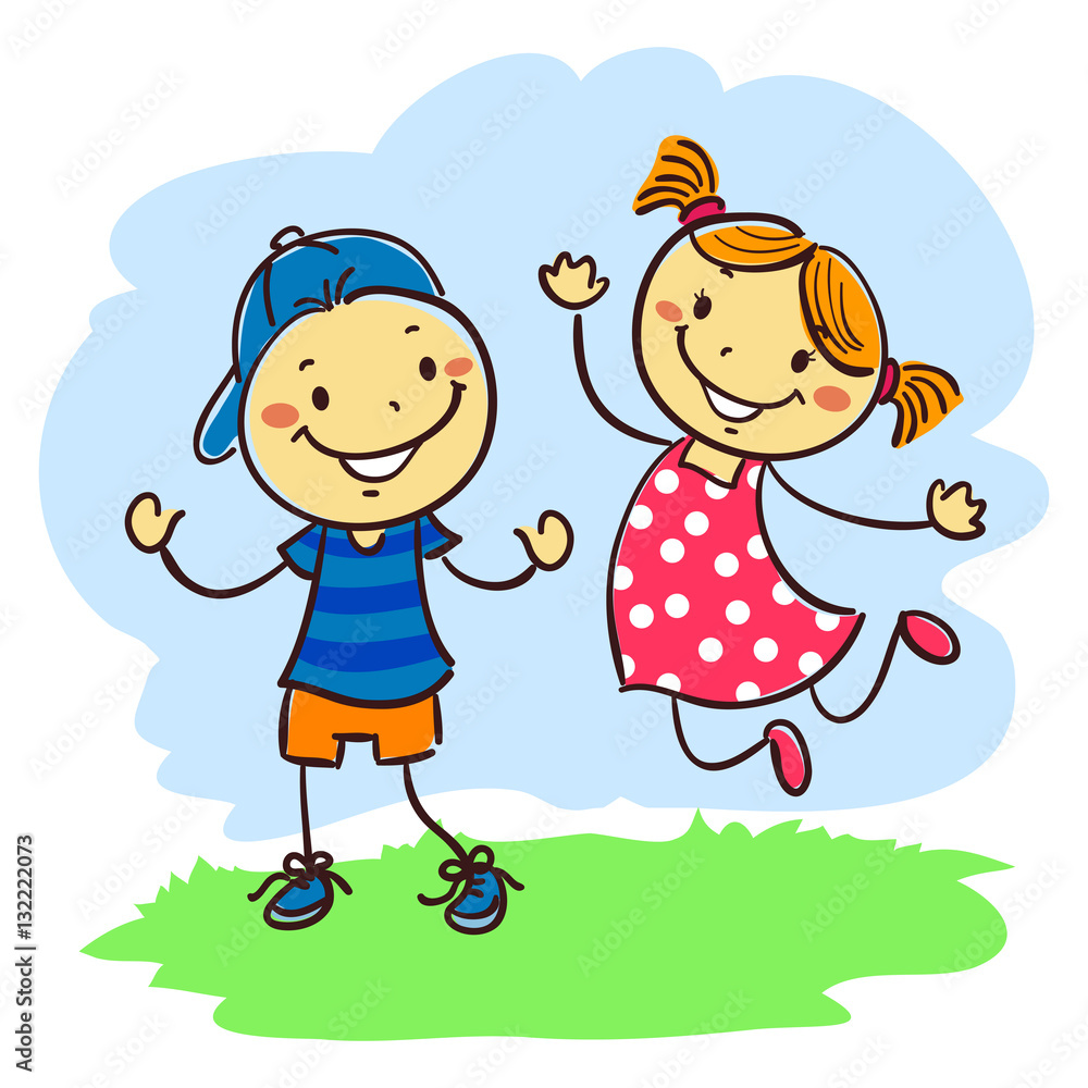 Vector Illustration of Kids Playing Stick Figures Stock Vector | Adobe ...
