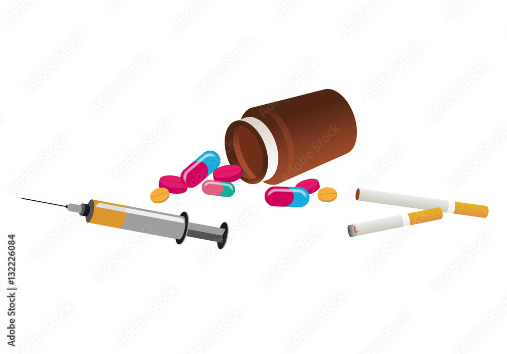 Drugs vector image. Vector illustration of narcotic and tobacco. Set of ...