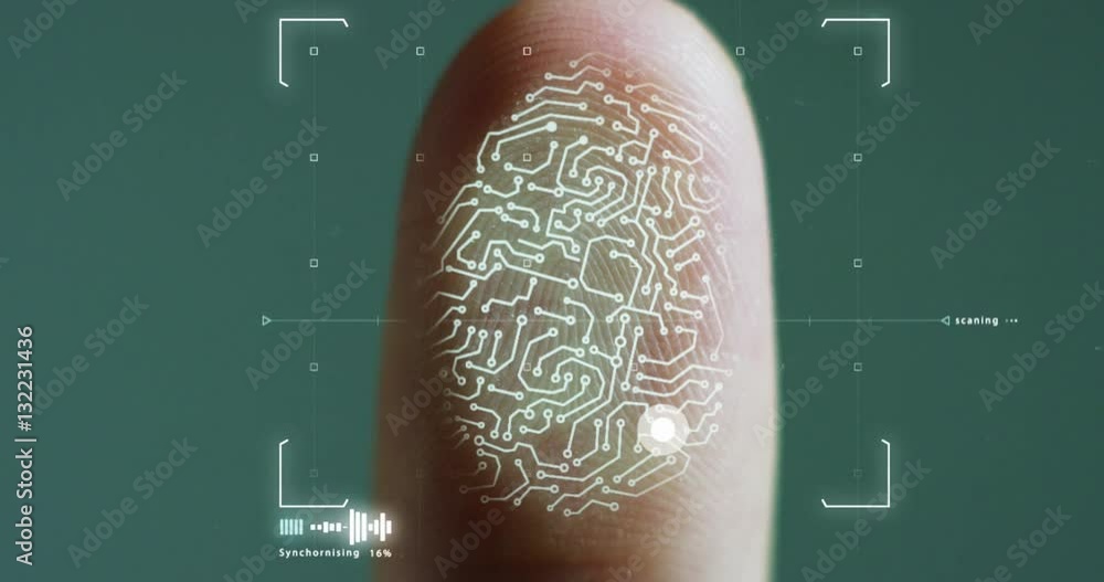 slow motion of scan fingerprint biometric identity and approval and dna ...