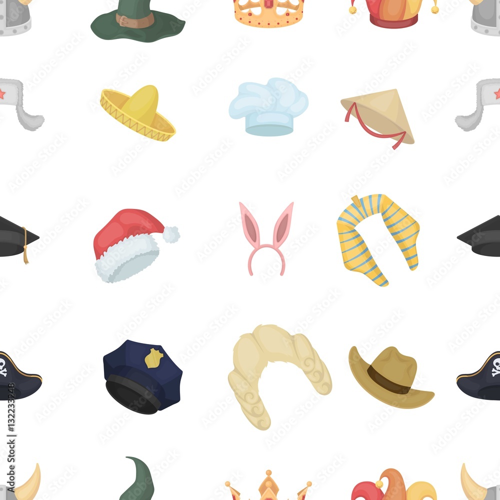 Hats pattern icons in cartoon style. Big collection of hats vector ... Hats pattern icons in cartoon style. Big collection of hats vector ...