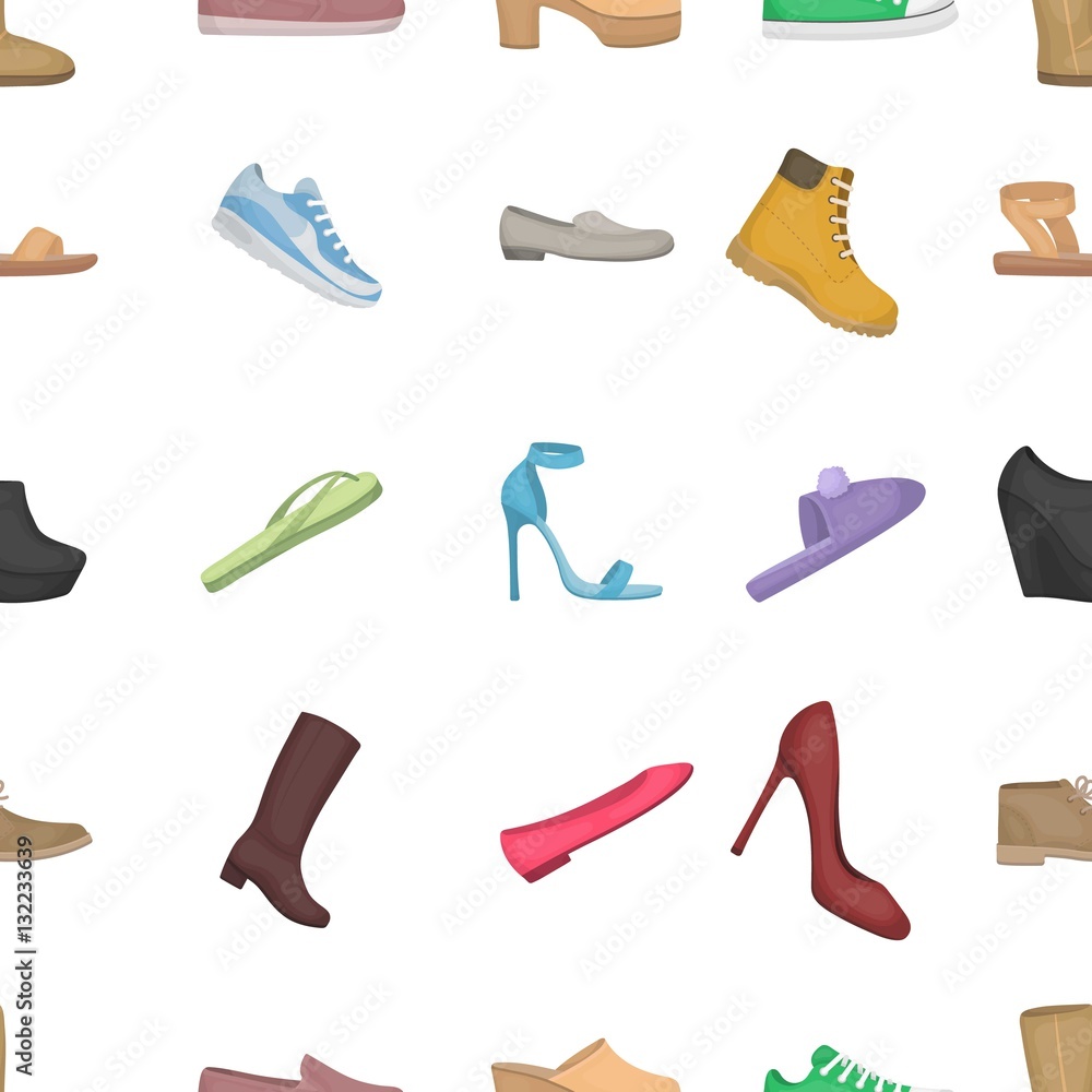 Shoes pattern icons in cartoon style. Big collection of shoes vector ...