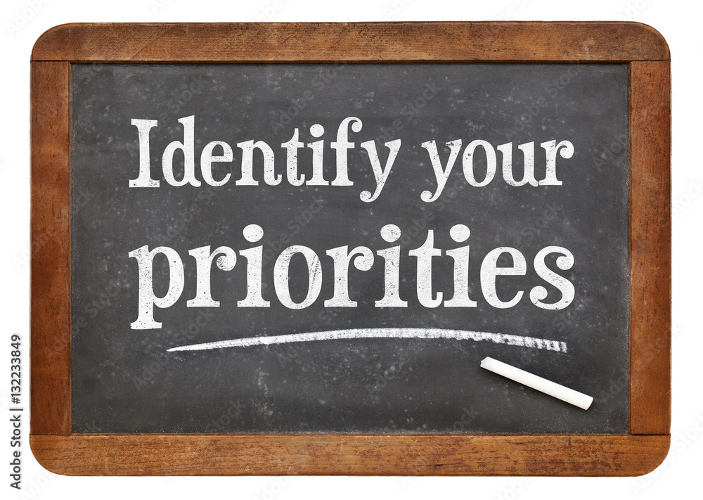 Identify your priorities - blackboard sign Stock Photo | Adobe Stock