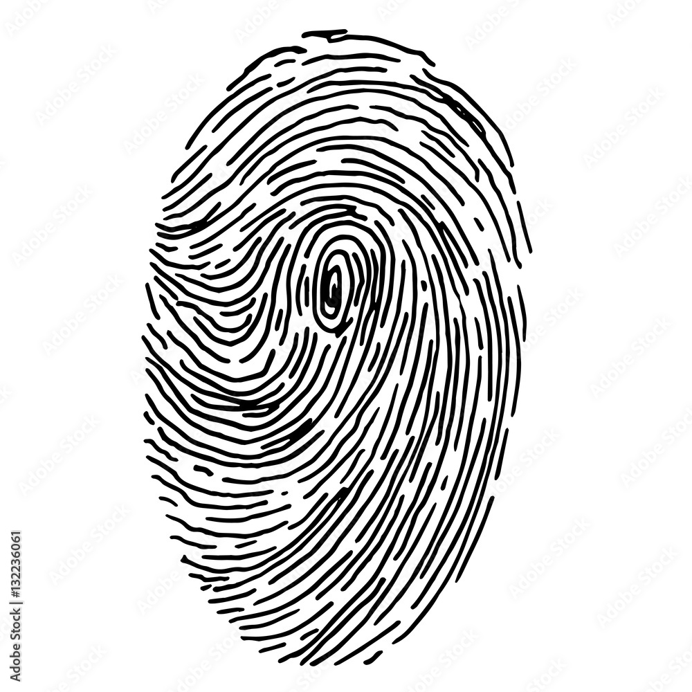 Vector fingerprint sketch. Hand drawn outline illustration with human ...
