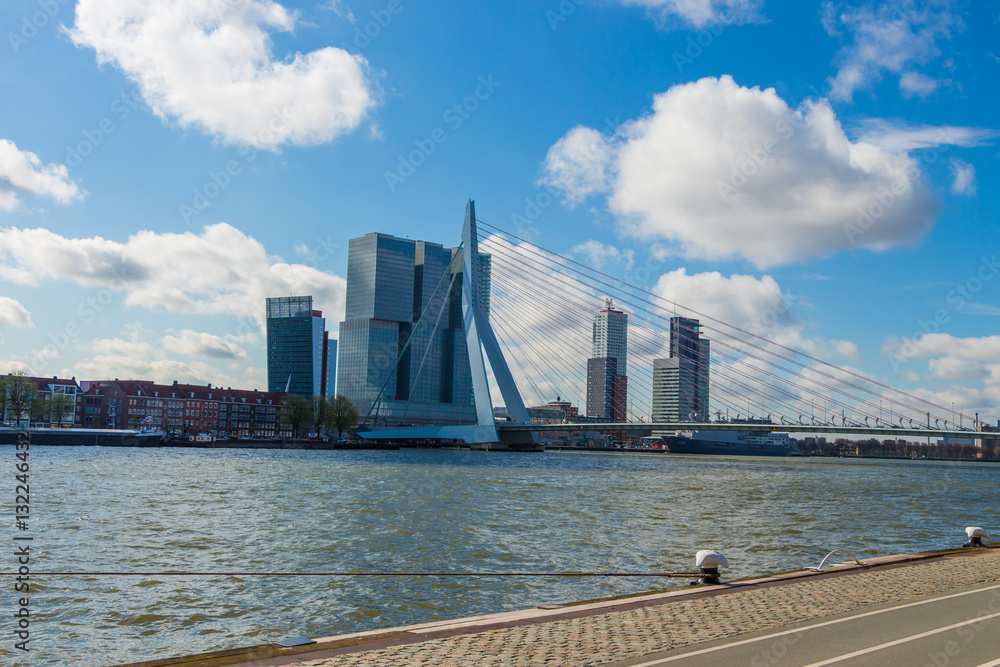 ROTTERDAM, Netherlands - APRIL 12, 2016: The Erasmus Bridge is a ...