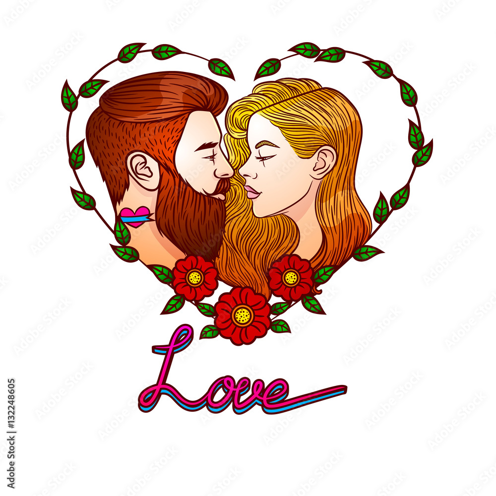 Colorful Vector Illustration For Saint Valentines Card Vector Image Man Kissing Woman Two