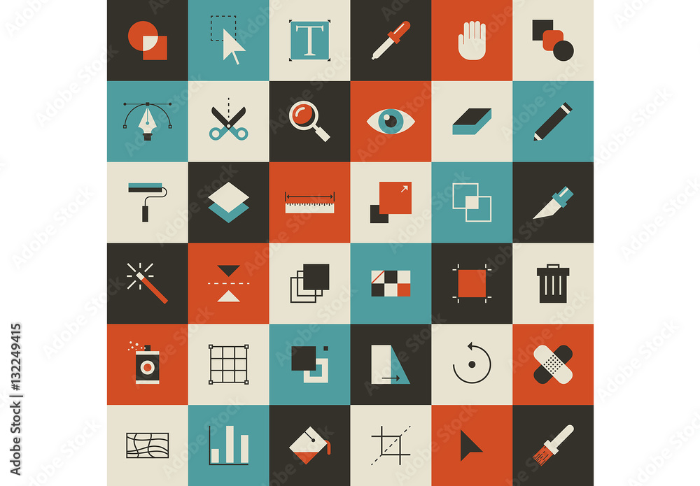 36 Flat Four-Color Design Icons Stock Template | Adobe Stock