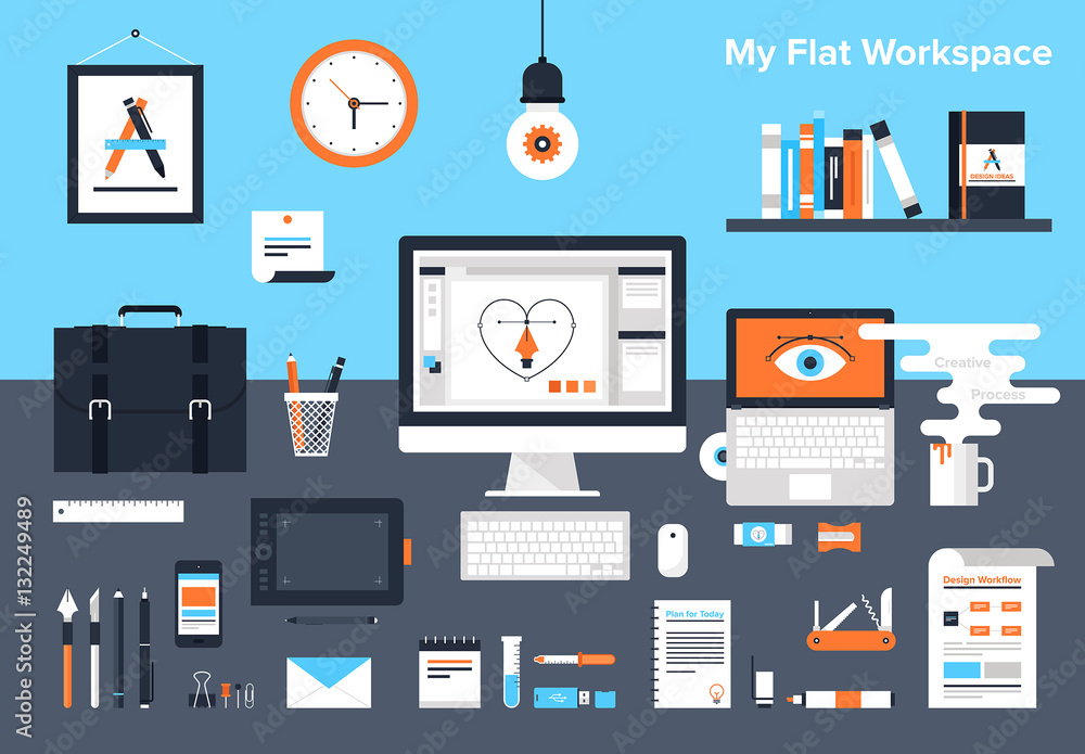 Flat Workspace Illustration Stock Template | Adobe Stock