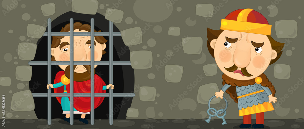 Cartoon happy and funny knight or king in prison Stock Illustration ...