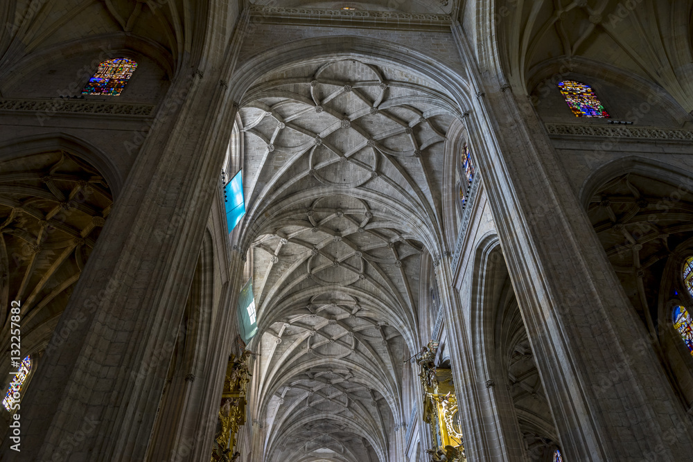 Gothic arches of christian church interior, City of Segovia, fam Stock ...
