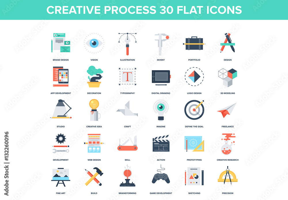 30 Colorful Creative Process Icons Stock Template | Adobe Stock