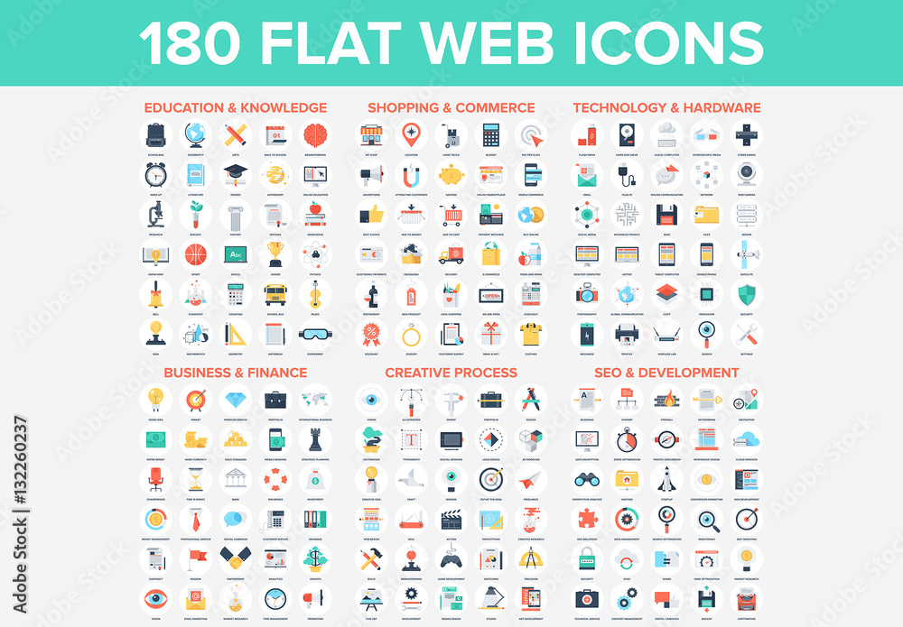 180 Circular Web Icons Stock Template | Adobe Stock