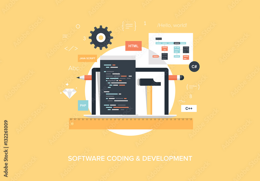 Flat Software Coding and Development Illustration Stock Template ...
