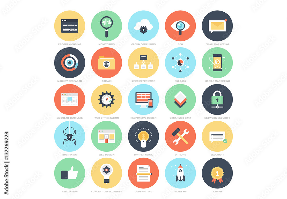 25 Flat Circular Content Icons Stock Template | Adobe Stock