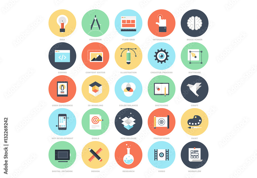 25 Flat Circular Web Design Icons Stock Template | Adobe Stock