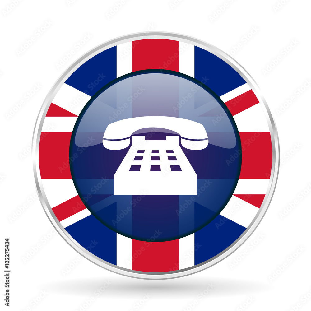phone british design icon - round silver metallic border button with ...