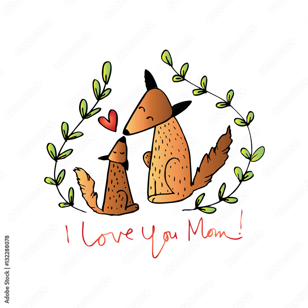 Mother Fox and baby Fox. Sketchy style Stock Illustration | Adobe Stock