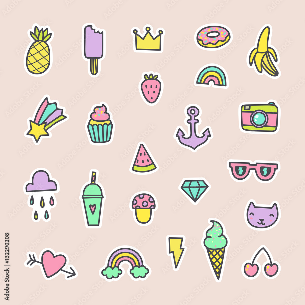 Pop art fashion labels. Can be used for pins, stickers, patches design ...