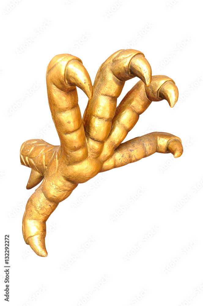 Golden dragon claw dragon foot statue on white background. Stock Photo ...