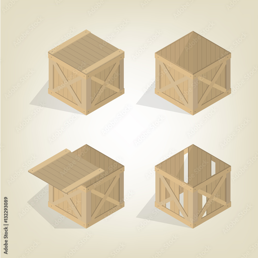 Realistic wooden box isometric, vector illustration. Stock Vector ...