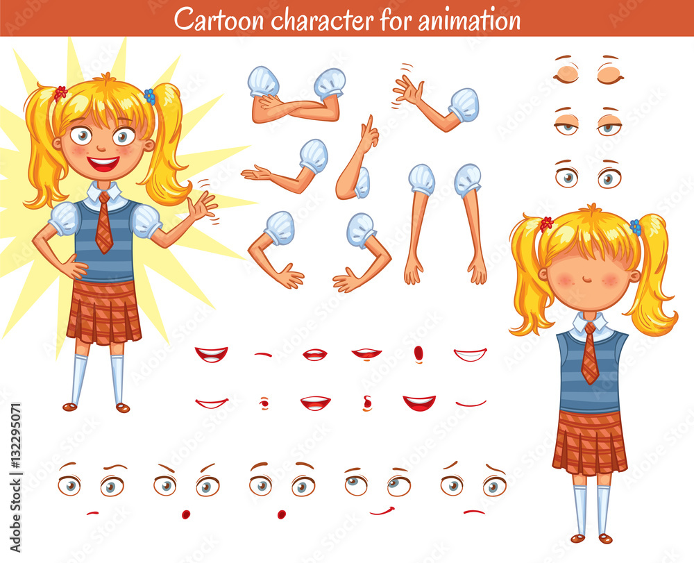 Schoolgirl. Parts of body template for design work and animation Stock ...