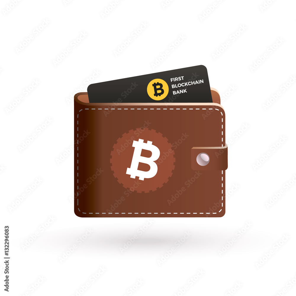 Bitcoin wallet logo with bank card. Vector logo of the purse with the ...