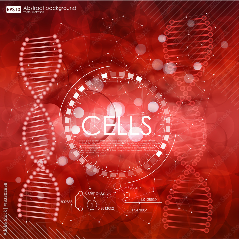 Science background with cells HUD. Red cell background. Life and ...