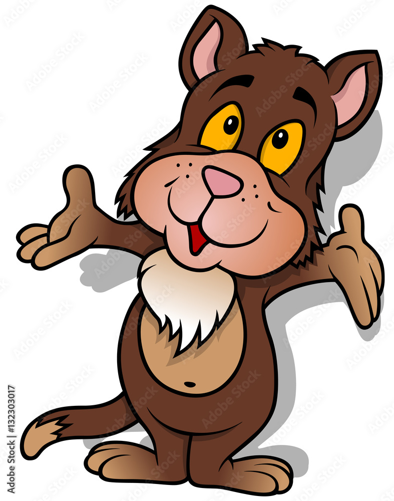 Brown Cute Cat Standing - Cartoon Illustration, Vector Stock Vector ...