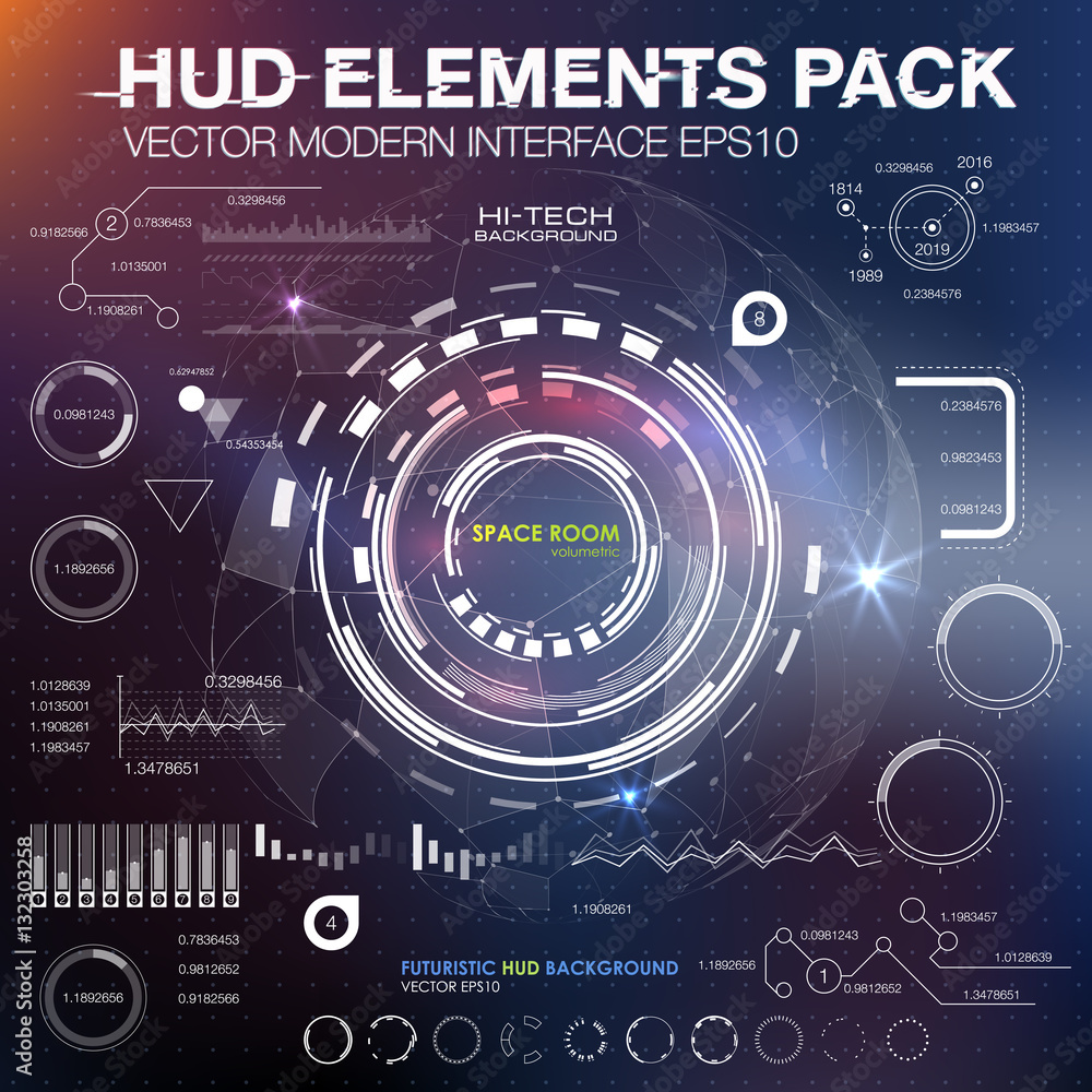UI hud infographic interface web elements. Futuristic space thin HUD user interface. Web ...