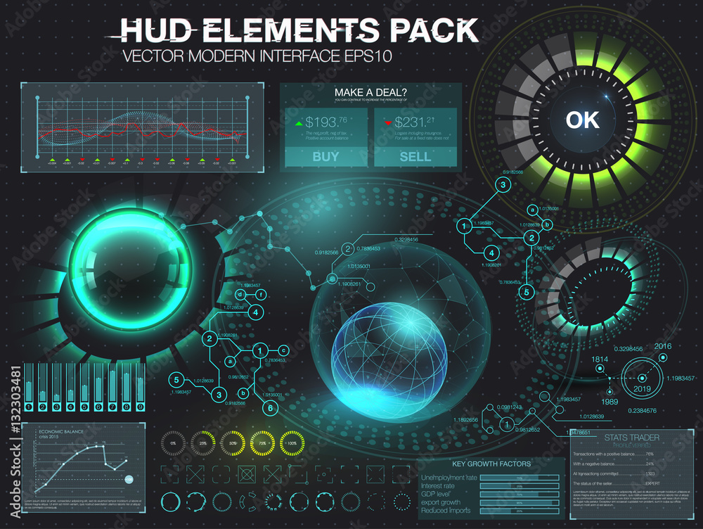 Fantastic abstract background with different elements of the HUD. Big ...