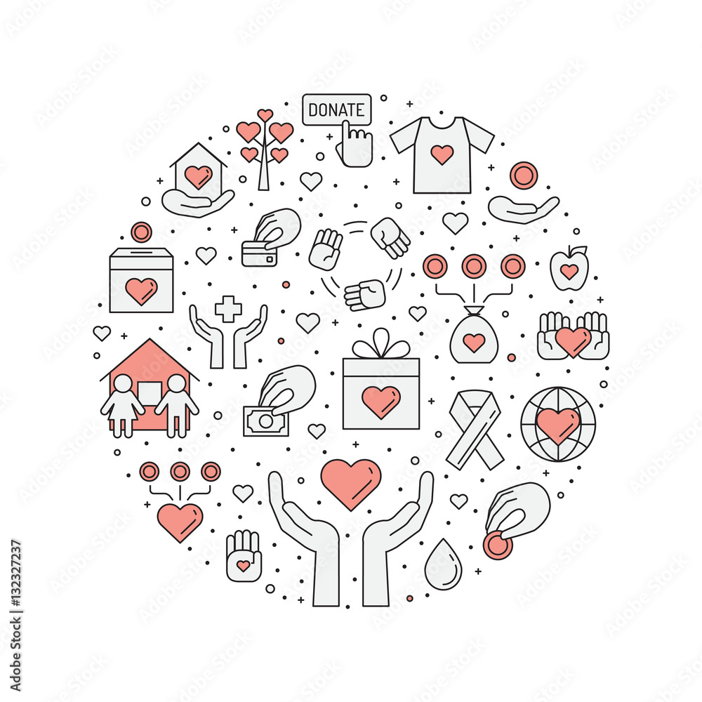 Donations and charity circle illustration (red and gray). Stock Vector ...